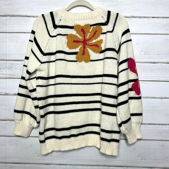 POL | Sweaters | Pol Striped Floral Knit Sweater Cream Black Stripe ...